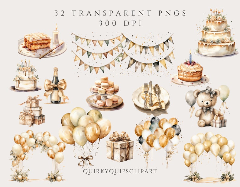 Boho Birthday Clipart Bundle, Watercolor Birthday Clipart, Boho Baby ...