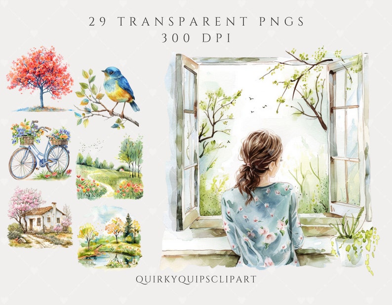 Spring is Here Clipart Bundle, Watercolor Pngs, Spring Sceneries ...