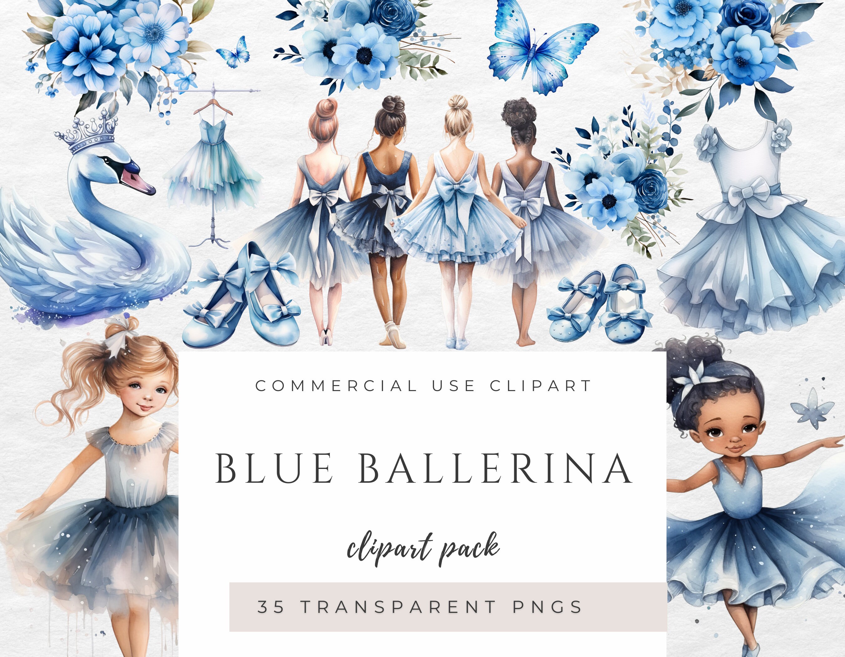 Blue Ballerina Watercolor Clipart, Swan Lake Clipart, Ballerina PNG ...
