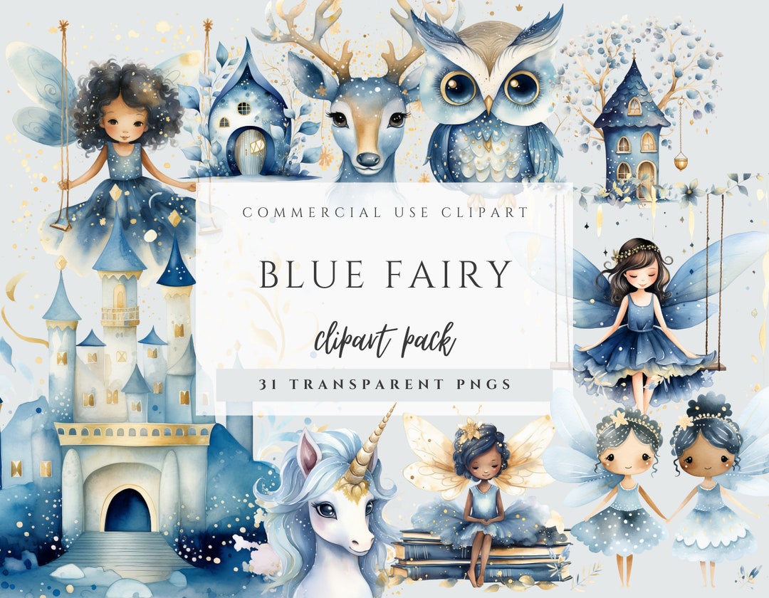 Blue Fairy Watercolor Clipart, Fairies Clip Art Pngs, Magical Lanterns ...