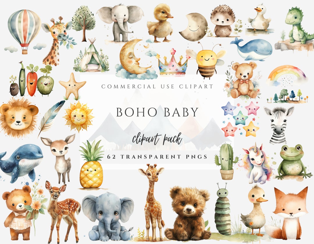 Boho Baby Clipart, Kids Story Book Bundle,animal Cartoons, Nursery ...