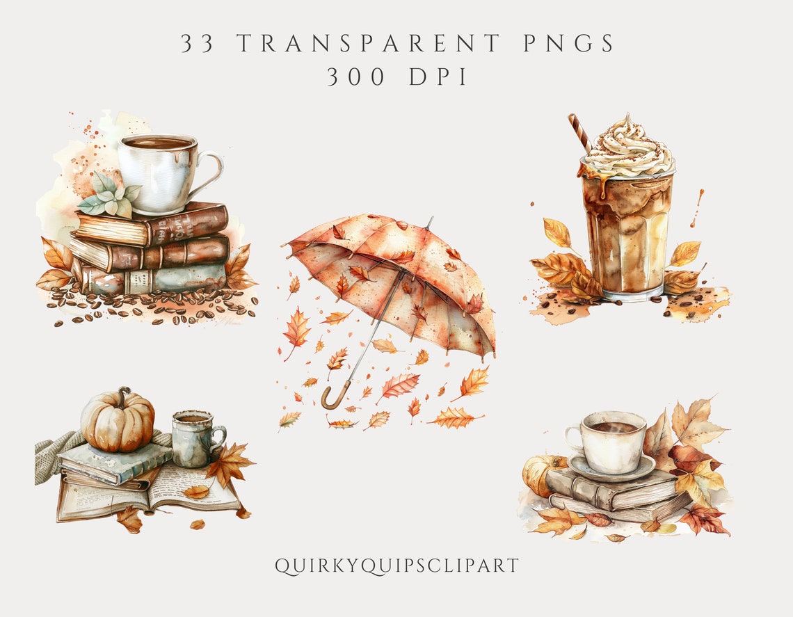 Autumn Mood Clipart Bundle, Watercolor Cozy Autumn Clipart, Fall Png ...