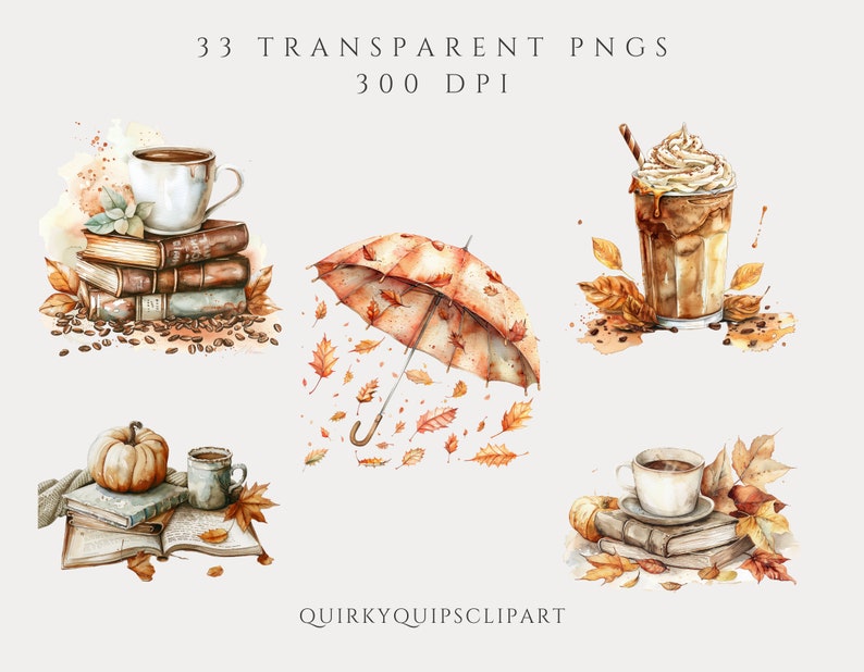 Autumn Mood Clipart Bundle, Watercolor Cozy Autumn Clipart, Fall Png ...