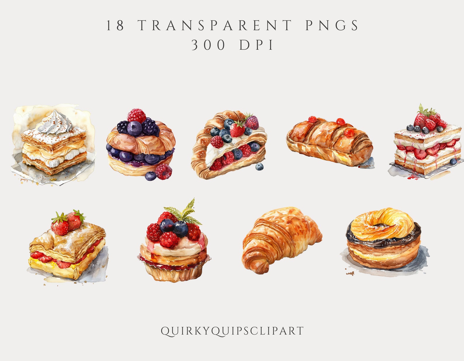 French Pastries Clipart Bundle, Watercolor High Quality Pngs, Gourmet ...