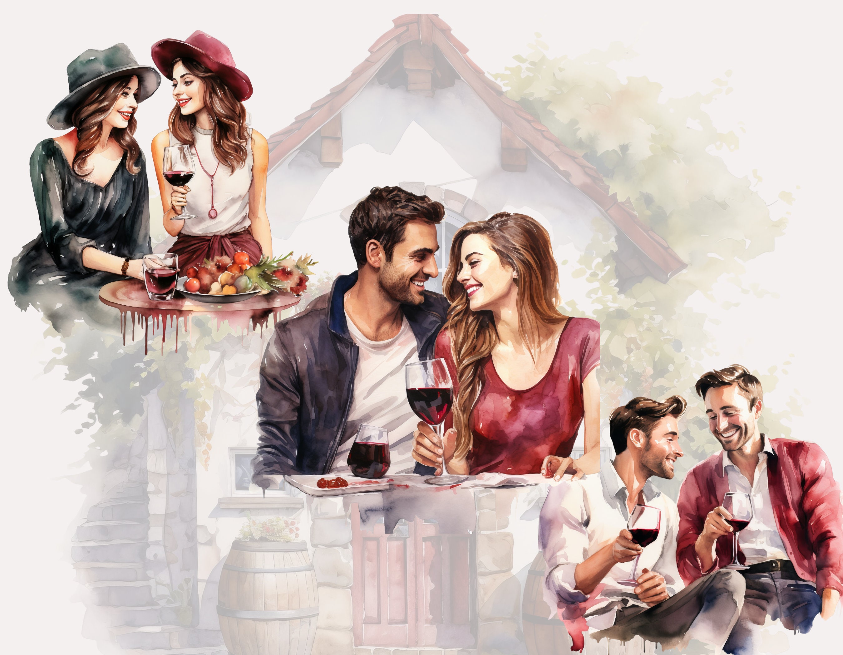 Red Wine Lover Watercolor Clipart Bundle, Romantic Cottagecore Clip Art ...