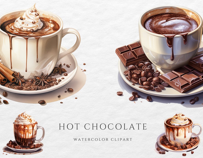 Watercolor Hot Chocolate Clipart, Watercolor Hot Cocoa PNG, Sweet Clip ...