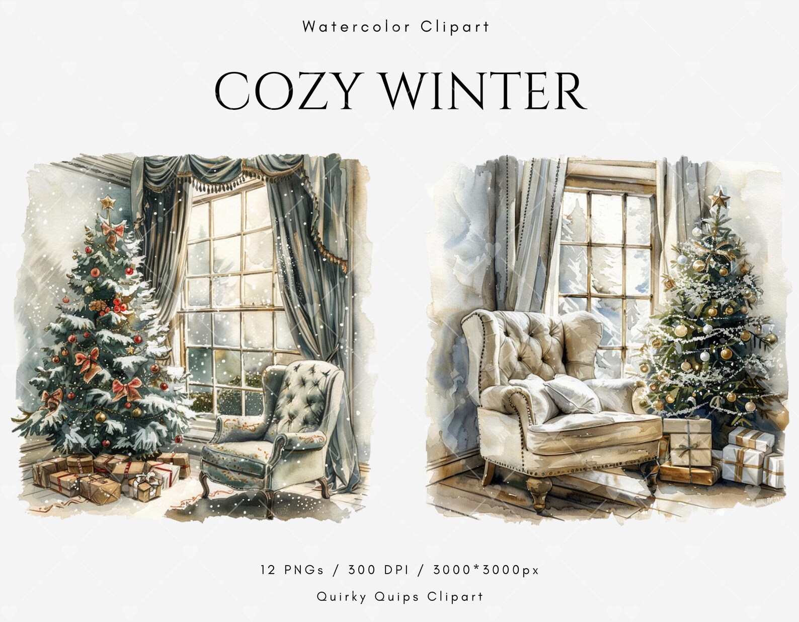Cozy Winter Indoor Scene Clipart Bundle, Christmas PNG Graphics, Warm ...