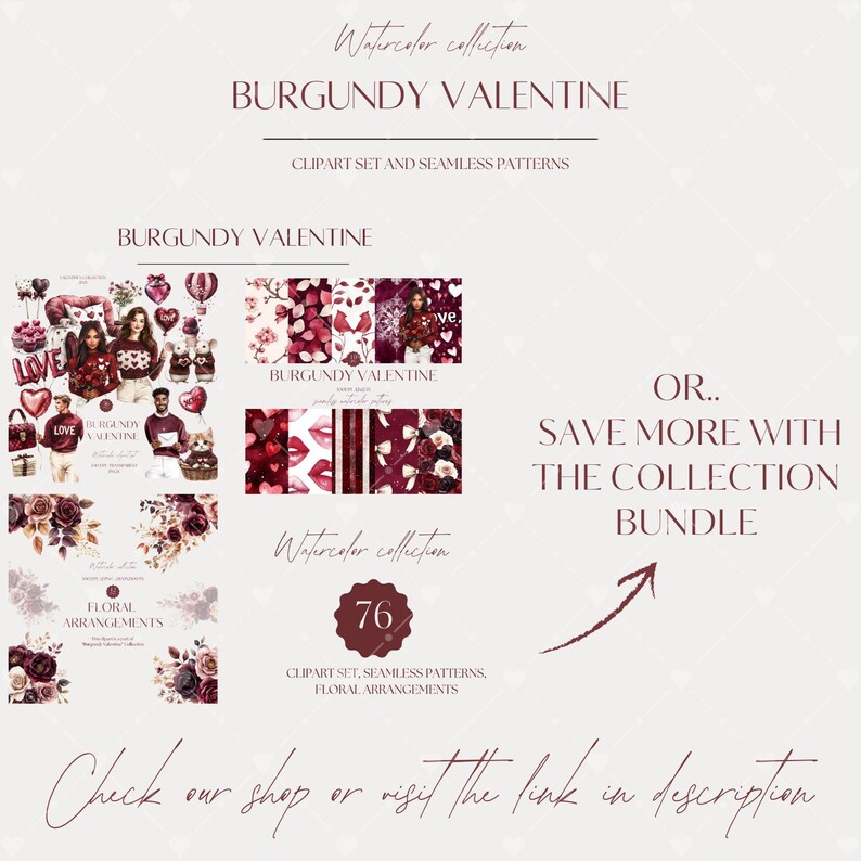 Burgundy Valentine Watercolor Clipart, Romantic Day Png Graphics, Love ...