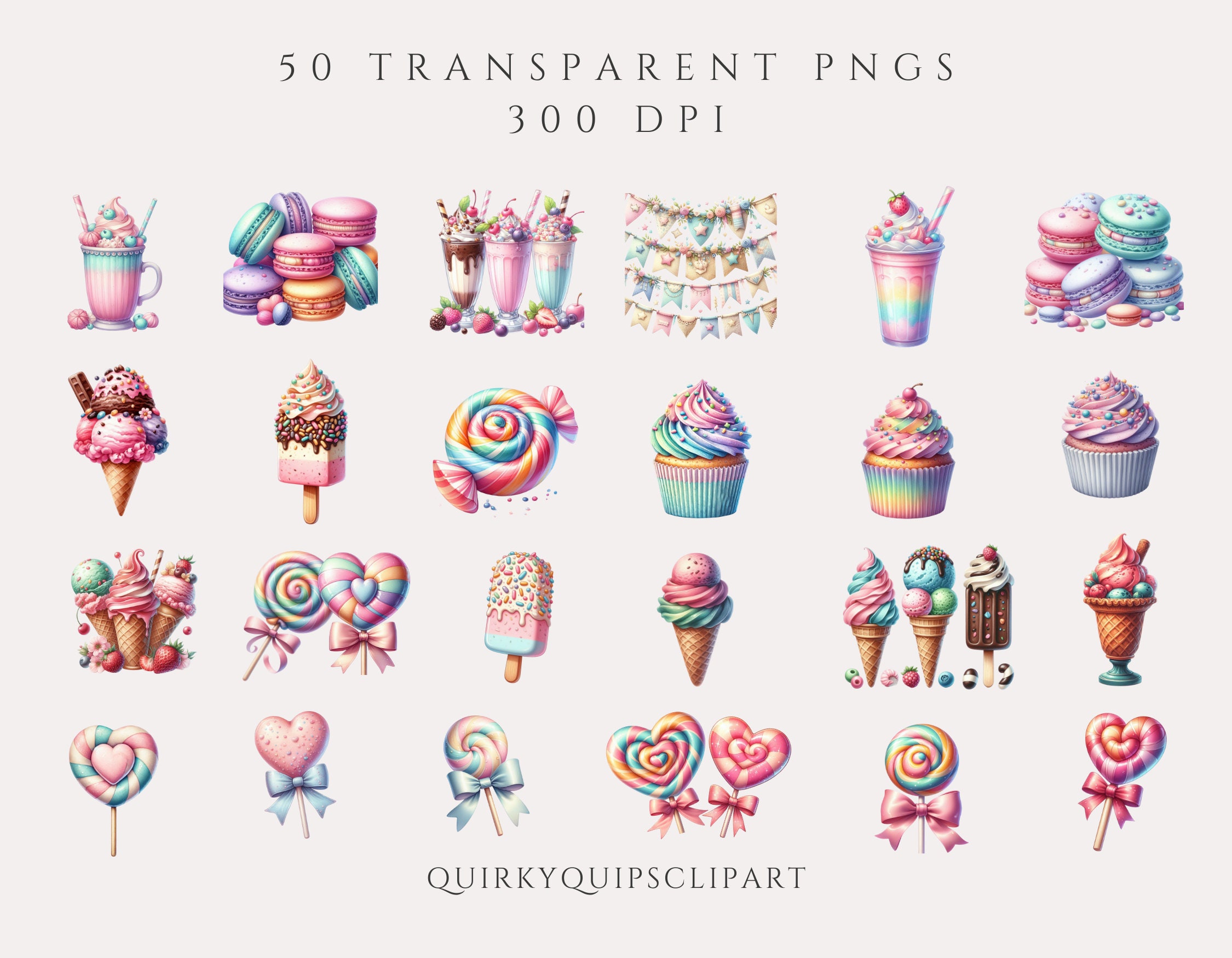 Pastel Sweets Clipart Bundle, Watercolor Candyland Clipart, Candy ...