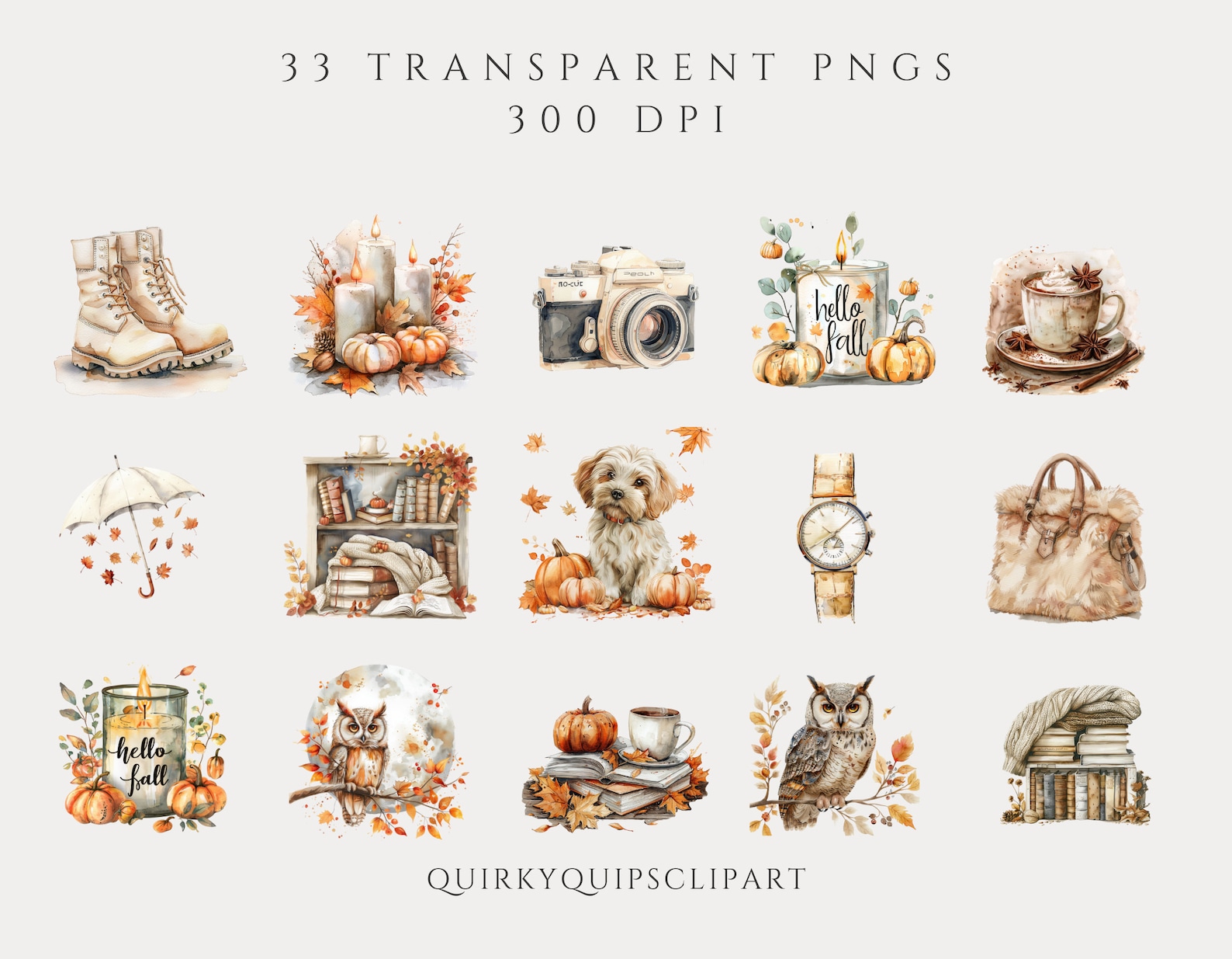 Autumn Mood Clipart Bundle, Watercolor Cozy Autumn Clipart, Fall Png ...