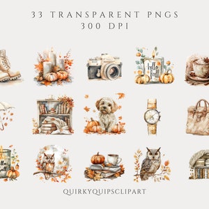 Autumn Mood Clipart Bundle, Watercolor Cozy Autumn Clipart, Fall Png ...