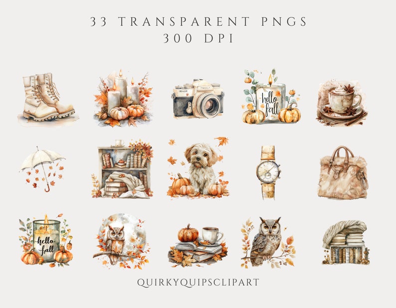 Autumn Mood Clipart Bundle, Watercolor Cozy Autumn Clipart, Fall Png ...