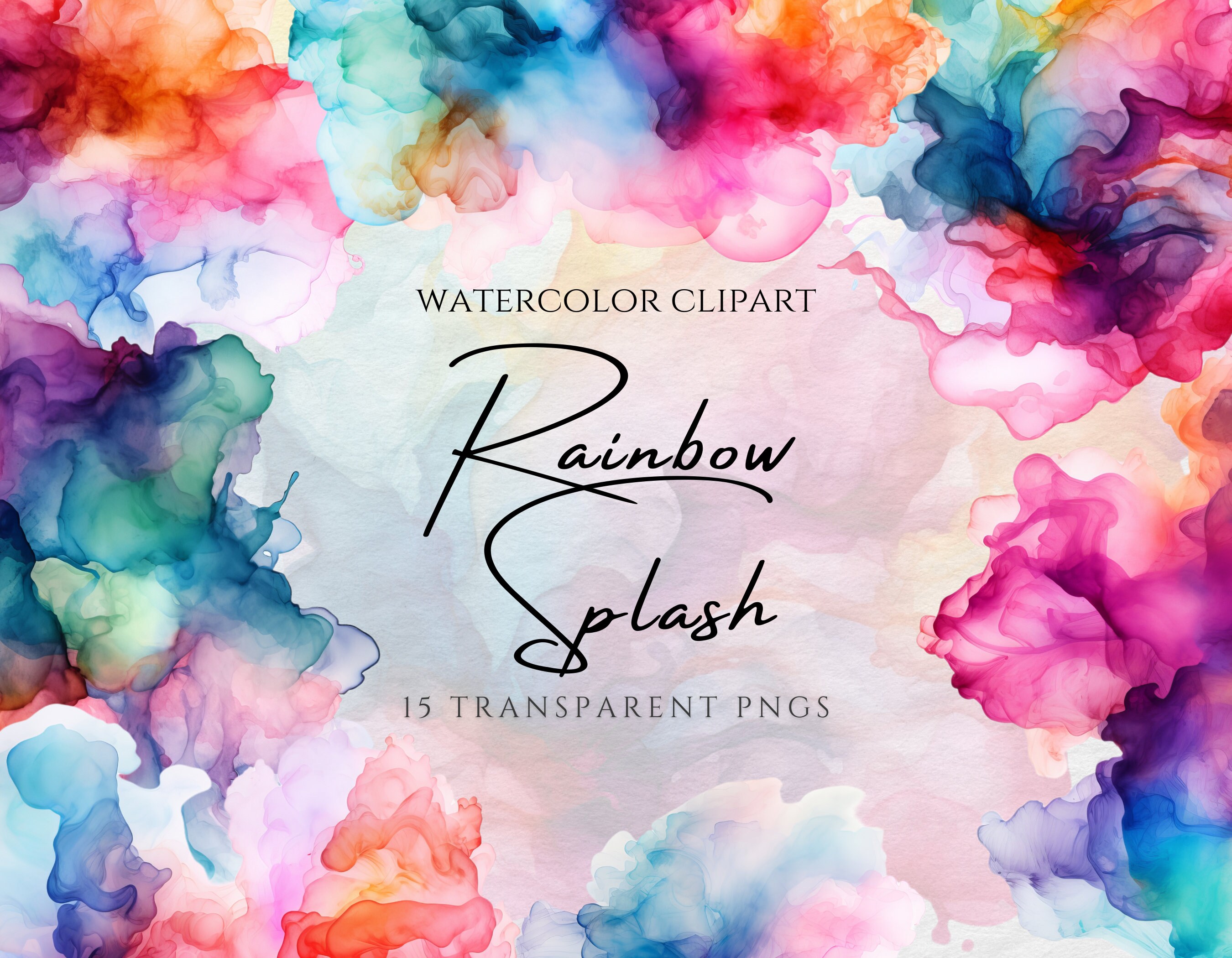 Rainbow Splash Watercolor Clipart, Abstract Background, Splashes ...