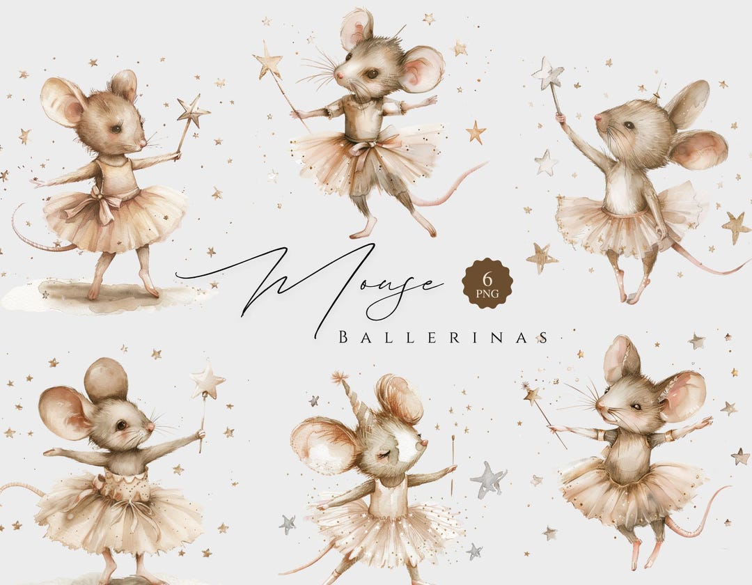 Mouse Ballerina Clipart Bundle, Girl Birthday Watercolor Pngs, Cute ...