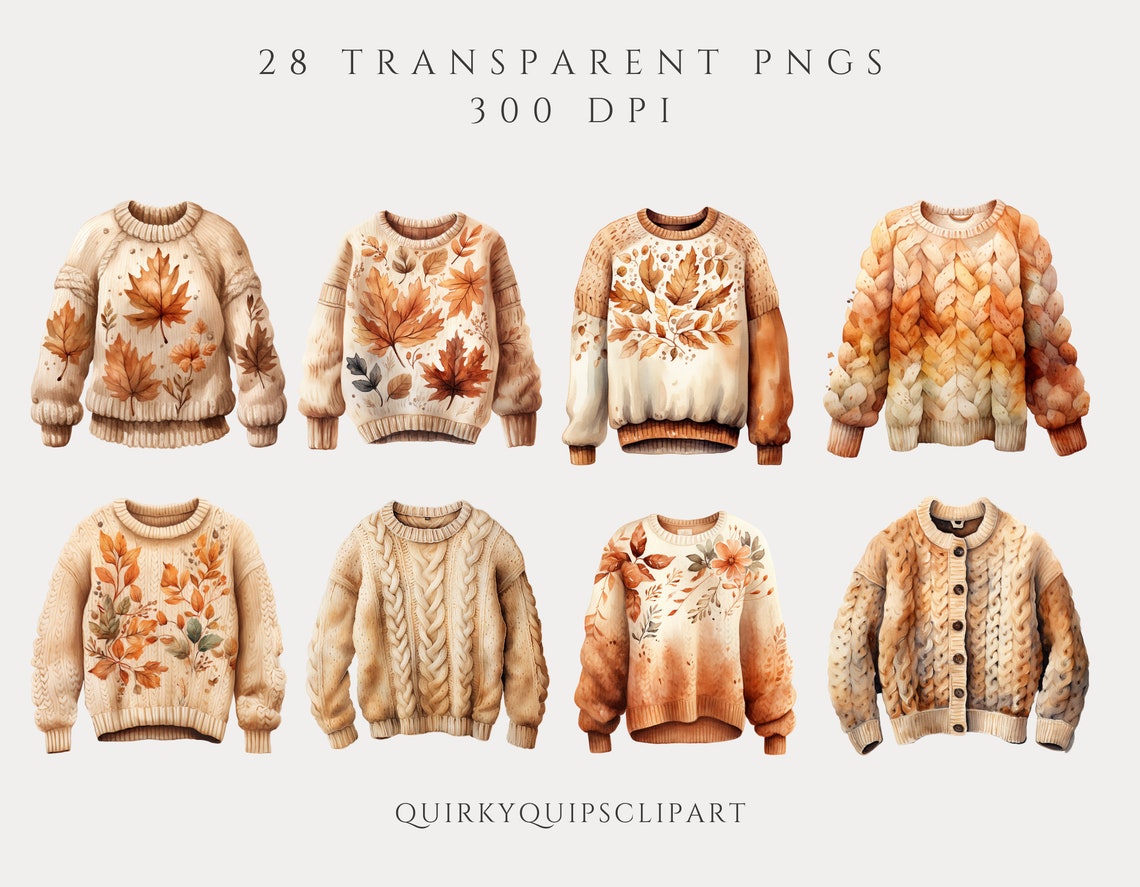 Autumn Sweaters Clipart Bundle, Watercolor Cozy Autumn Clipart, Fall ...