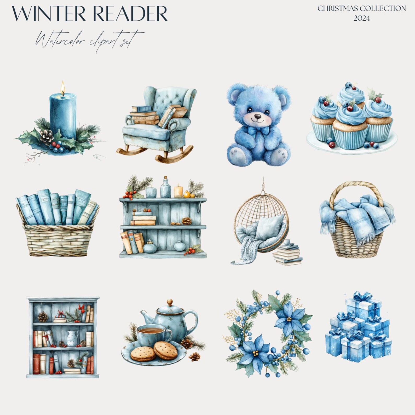 Winter Reader Watercolor Clipart, Pretty Book Lover, Winter Clip Art ...