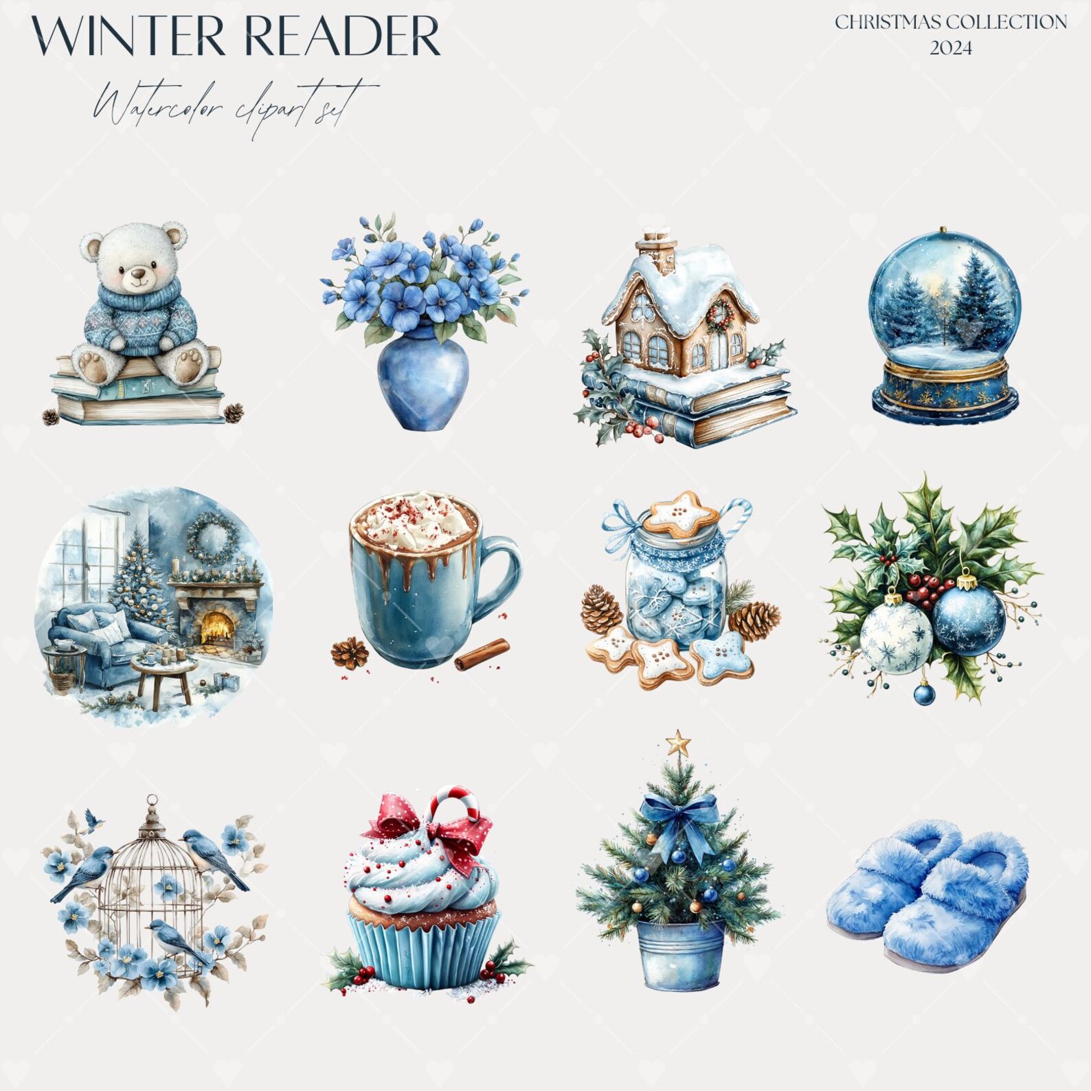 Winter Reader Watercolor Clipart, Pretty Book Lover, Winter Clip Art ...