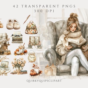 Cozy Autumn Planner Clipart Bundle, Watercolor Cozy Autumn Clipart ...