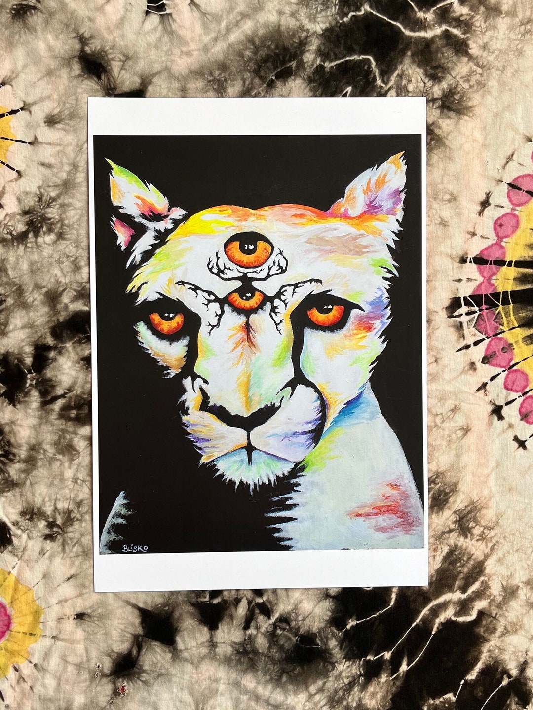Divine Feline Print of Original Painting, Trippy Wall Art, Lion Wall ...