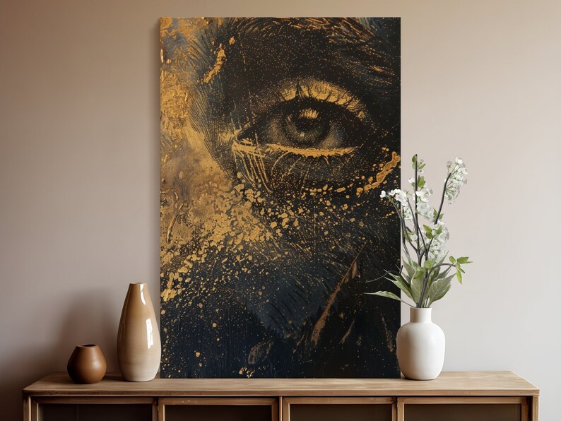 Abstract Eye Wall Art, Gold and Black Modern Canvas Print, Contemporary ...