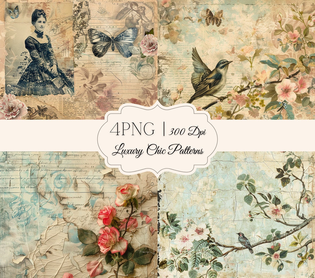 4 PNG Vintage Ephemera, Scrapbook Paper, Antique, Retro Collage, Shabby ...