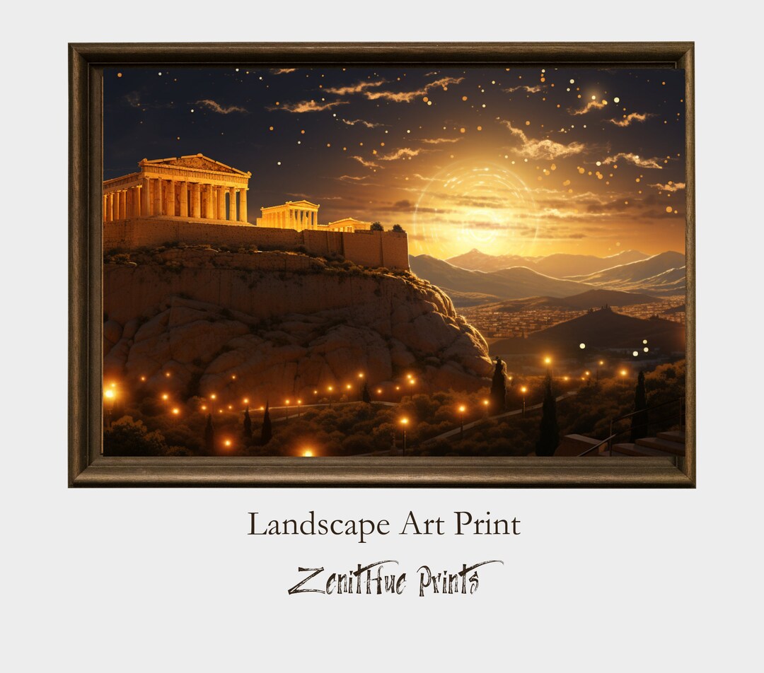 Ancient Greek Parthenon Night Sky Canvas Print, Starry Athens Landscape ...
