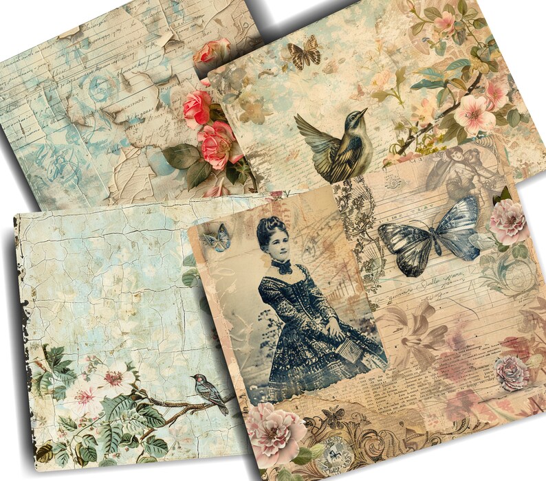 4 PNG Vintage Ephemera, Scrapbook Paper, Antique, Retro Collage, Shabby ...