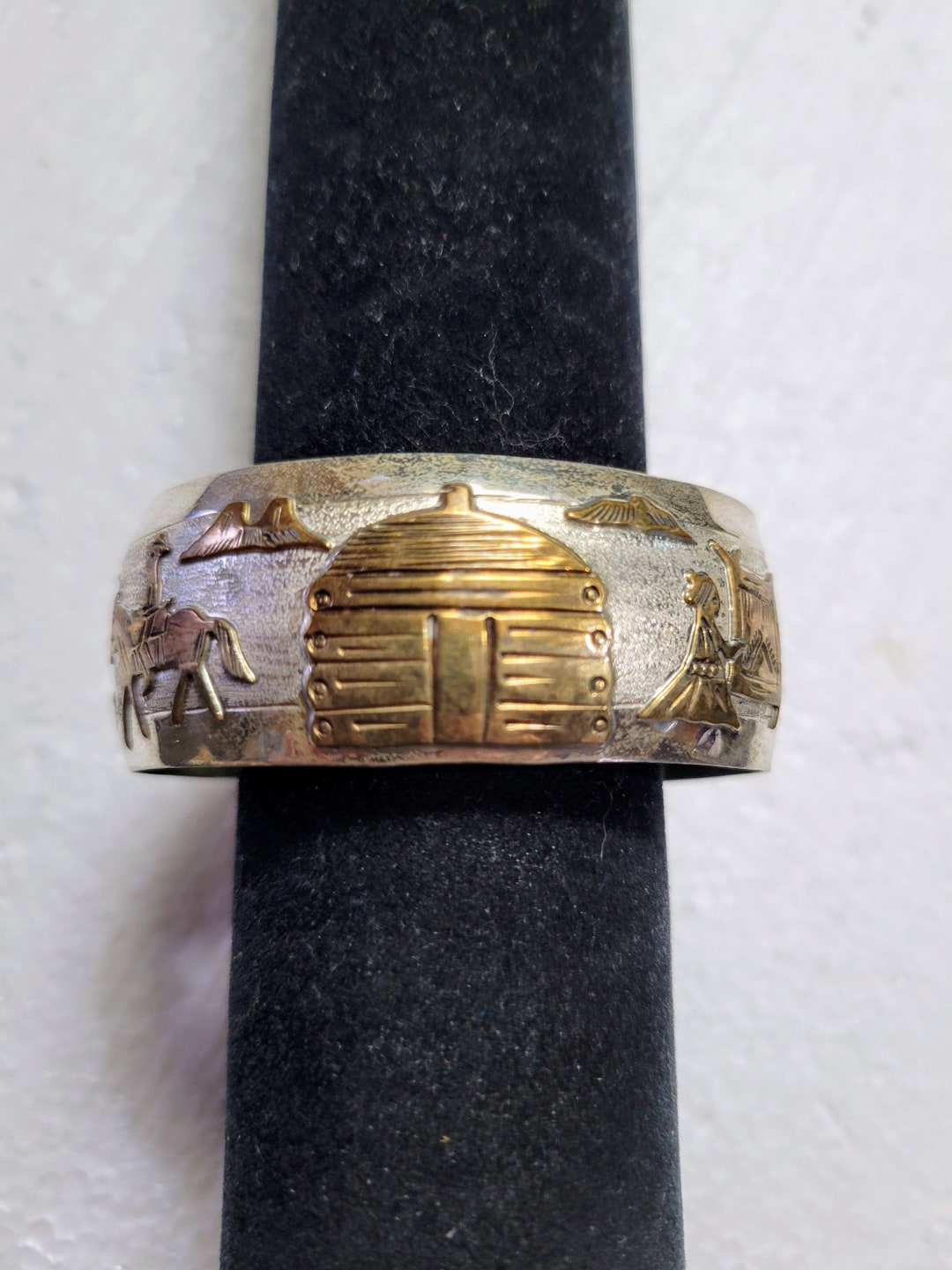 Pueblo Scene Silver/gold Inlay Cuff - Etsy