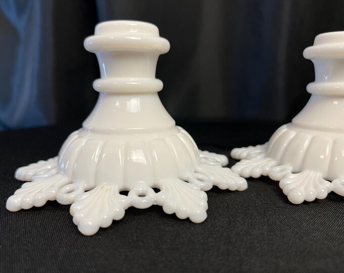 Ring & Petal Pattern Milk Glass Candlesticks by Westmoreland - Etsy