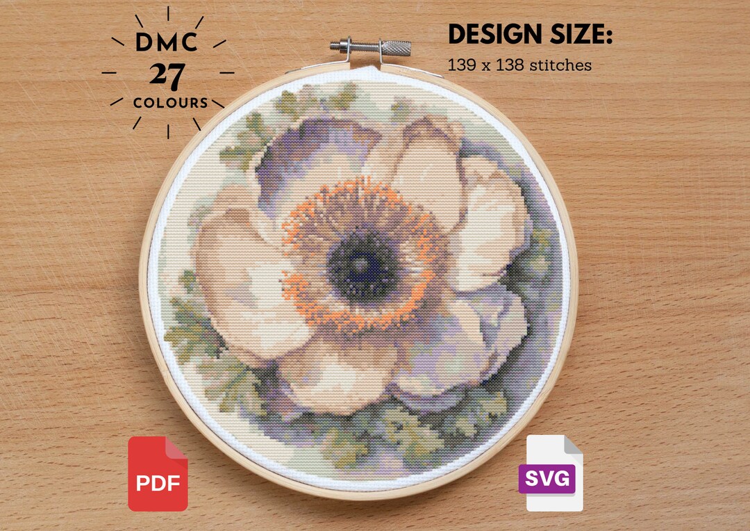 Anemone Flower Cross Stitch Pattern Floral Cross Stitch-antique Cross ...