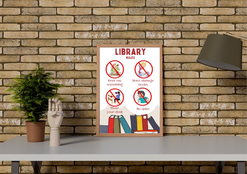 Digital Library Rules Printable Library Decor Home Library Library Gift ...