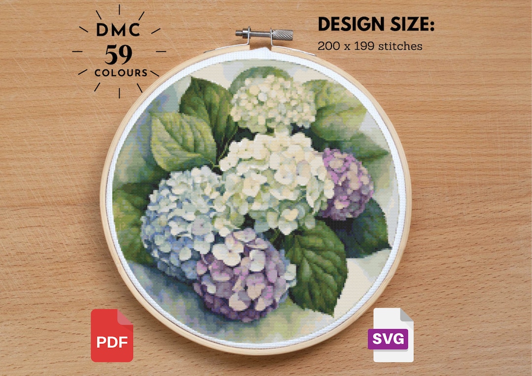 Hydrangea Flower Cross Stitch Pattern Floral Cross Stitch-antique Cross ...