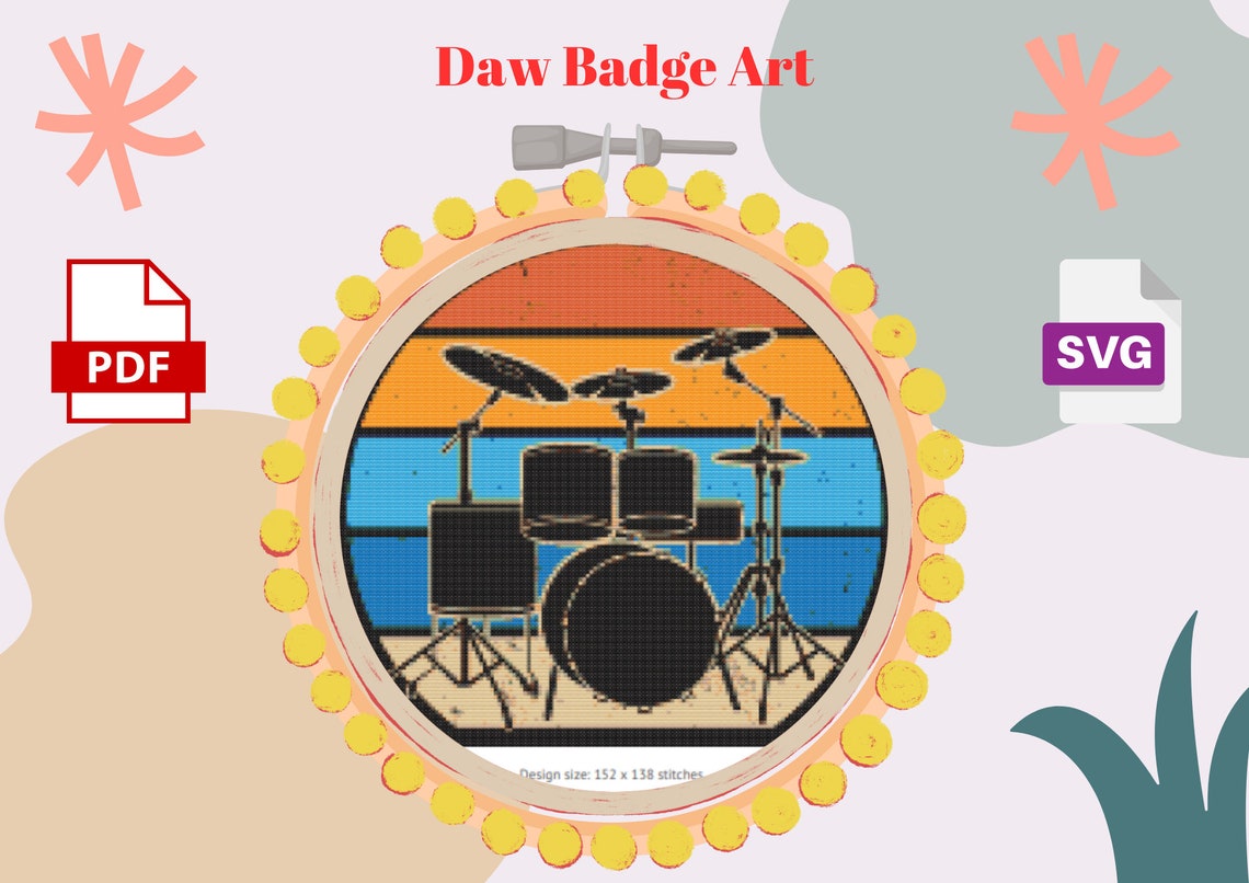 Drum Cross Stitch Pattern Drum Cross Stitch Cross Stitch Pattern simple Cross Stitch beginner ...