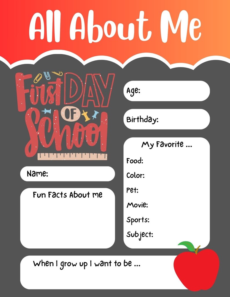 All About Me First Day of School Bundle - Etsy