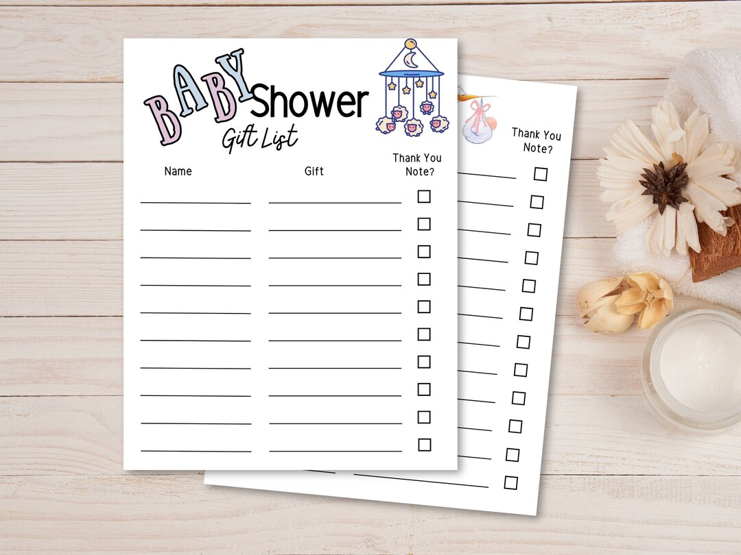 Baby Shower Gift Tracker, Printable Gift List, Thank You Note Checklist ...
