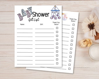 Bridal Shower Gift Tracker, Printable Gift List, Thank You Note ...
