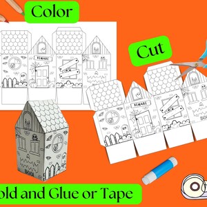 Haunted House Paper Craft, Printable Halloween Coloring Activity for ...