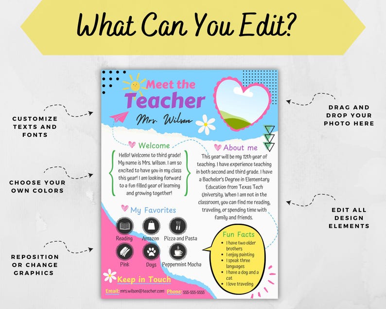 Meet the Teacher Template, Back to School, Teacher Flyer, Colorful ...