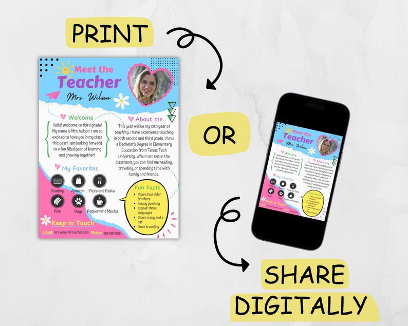 Meet the Teacher Template, Back to School, Teacher Flyer, Colorful ...