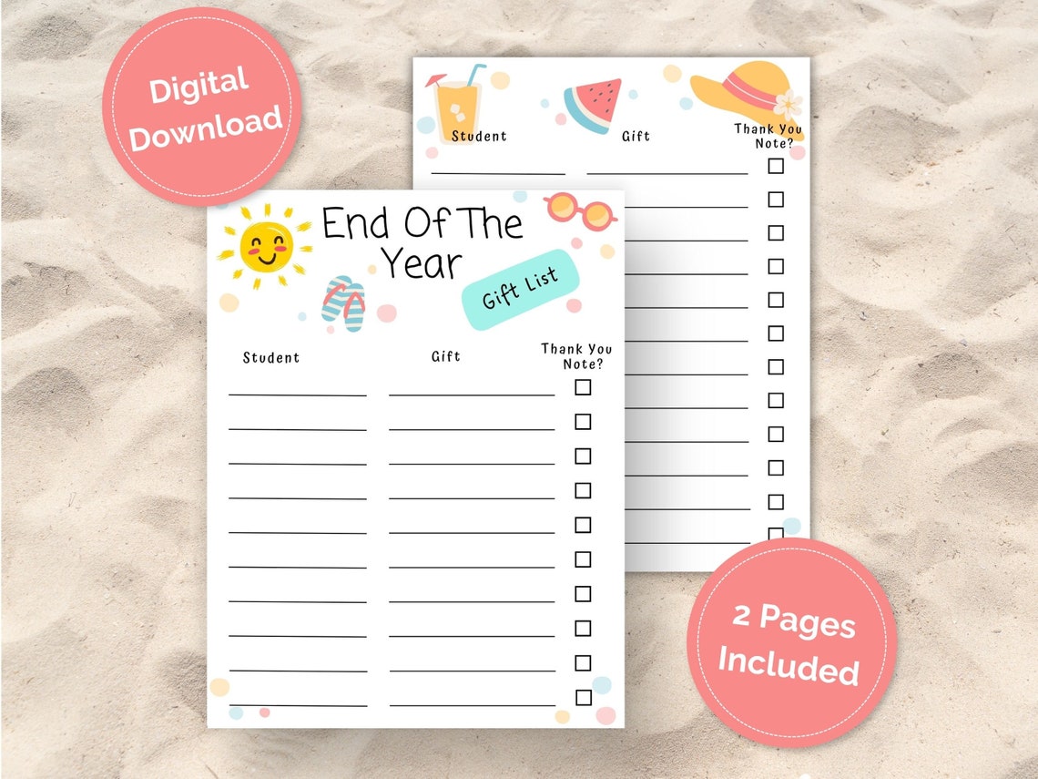 End of the Year Gift Tracker, Printable Gift List, Thank You Note ...