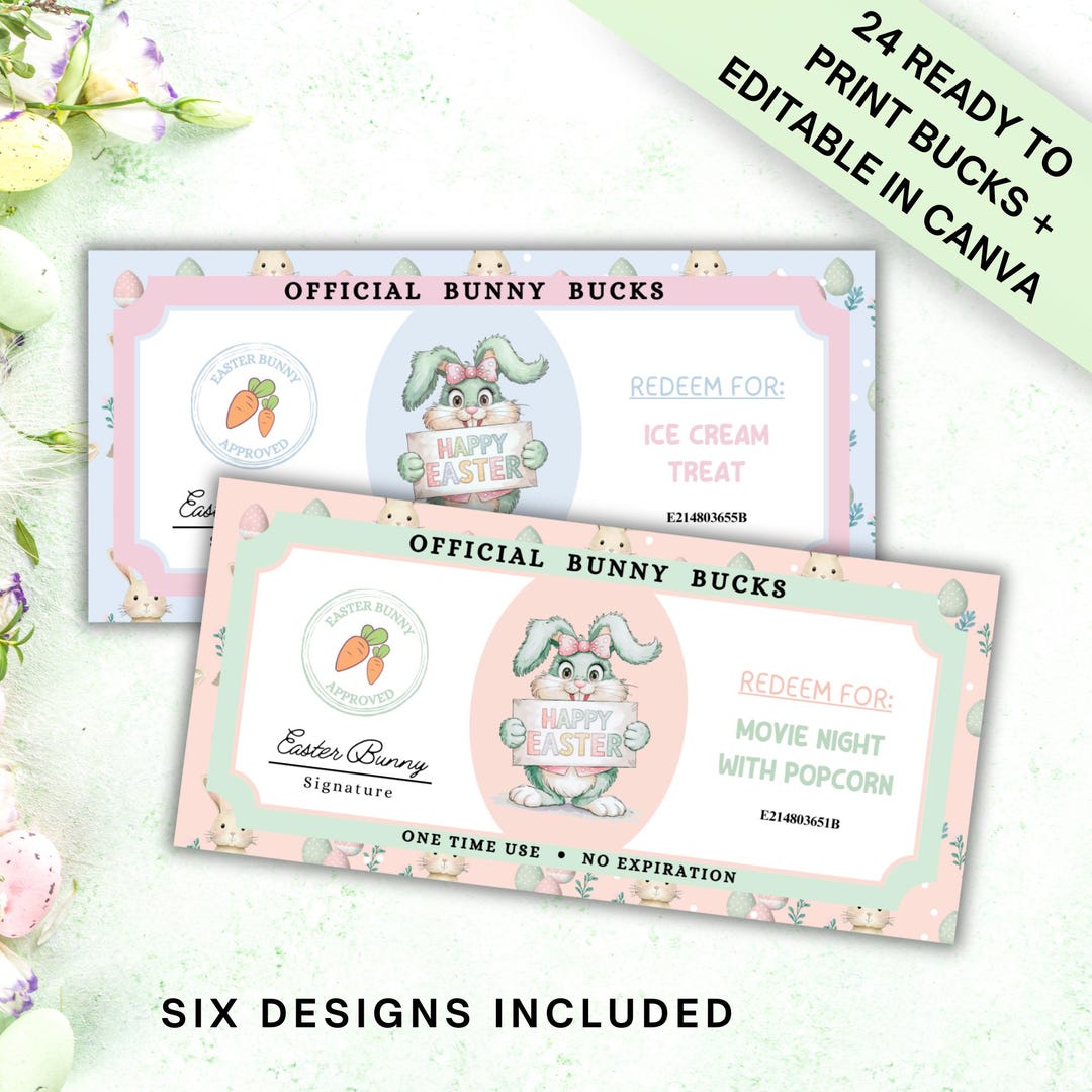 Editable Easter Bunny Bucks, Egg Hunt Prizes, Easter Basket Filler ...