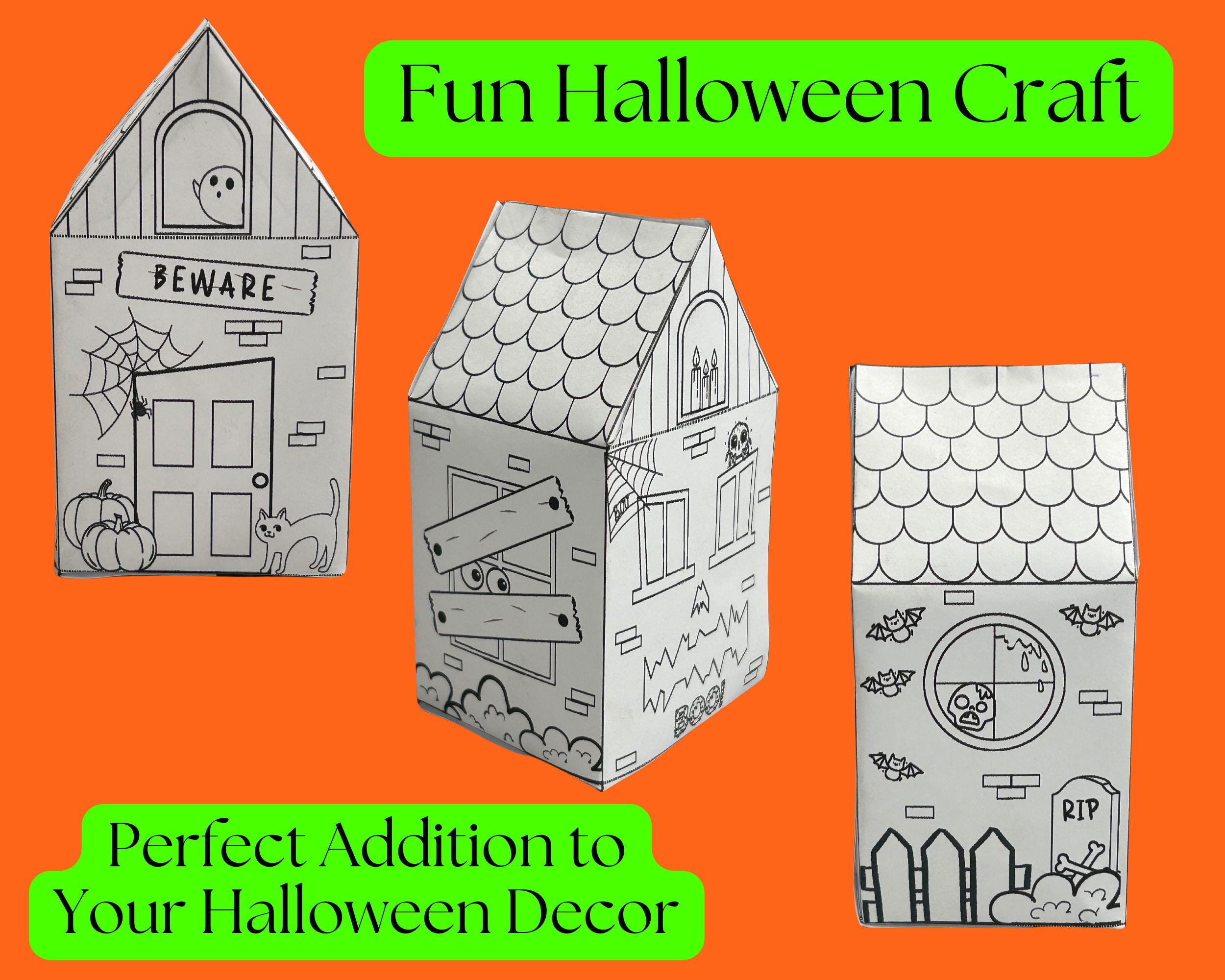 Haunted House Paper Craft, Printable Halloween Coloring Activity for ...