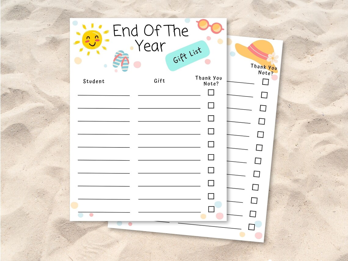 End of the Year Gift Tracker, Printable Gift List, Thank You Note ...