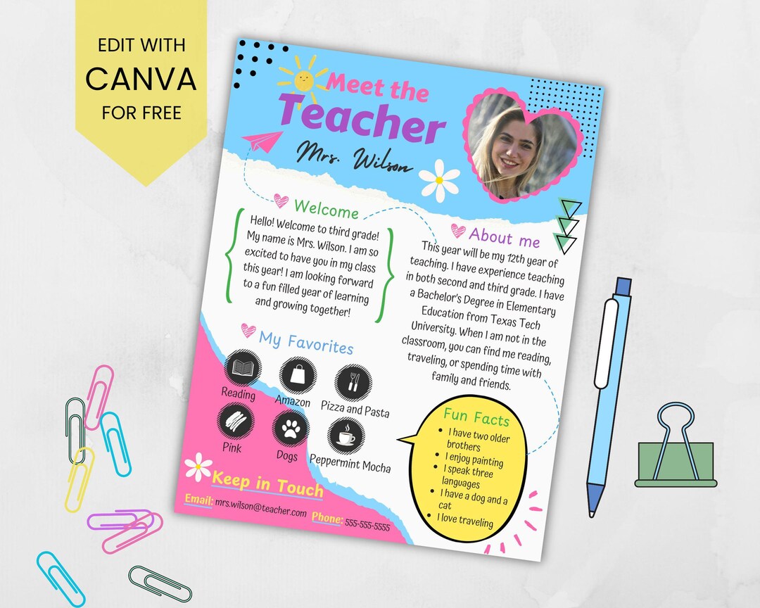 Meet the Teacher Template, Back to School, Teacher Flyer, Colorful ...