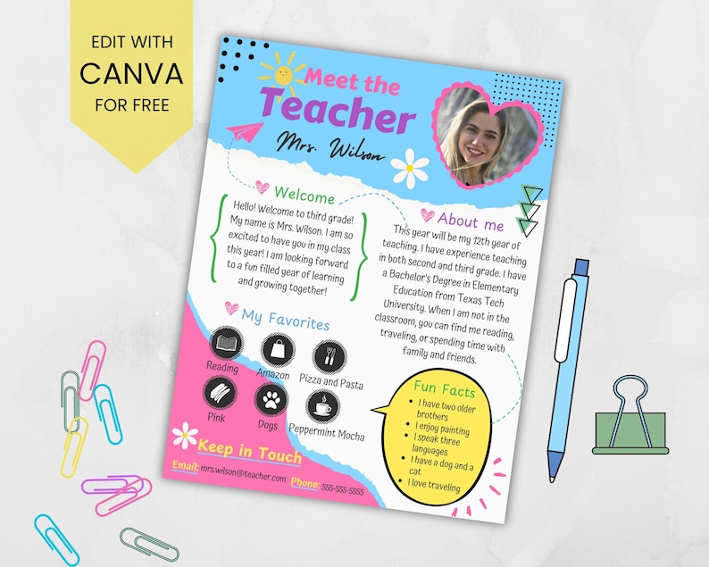 Meet the Teacher Template, Back to School, Teacher Flyer, Colorful ...