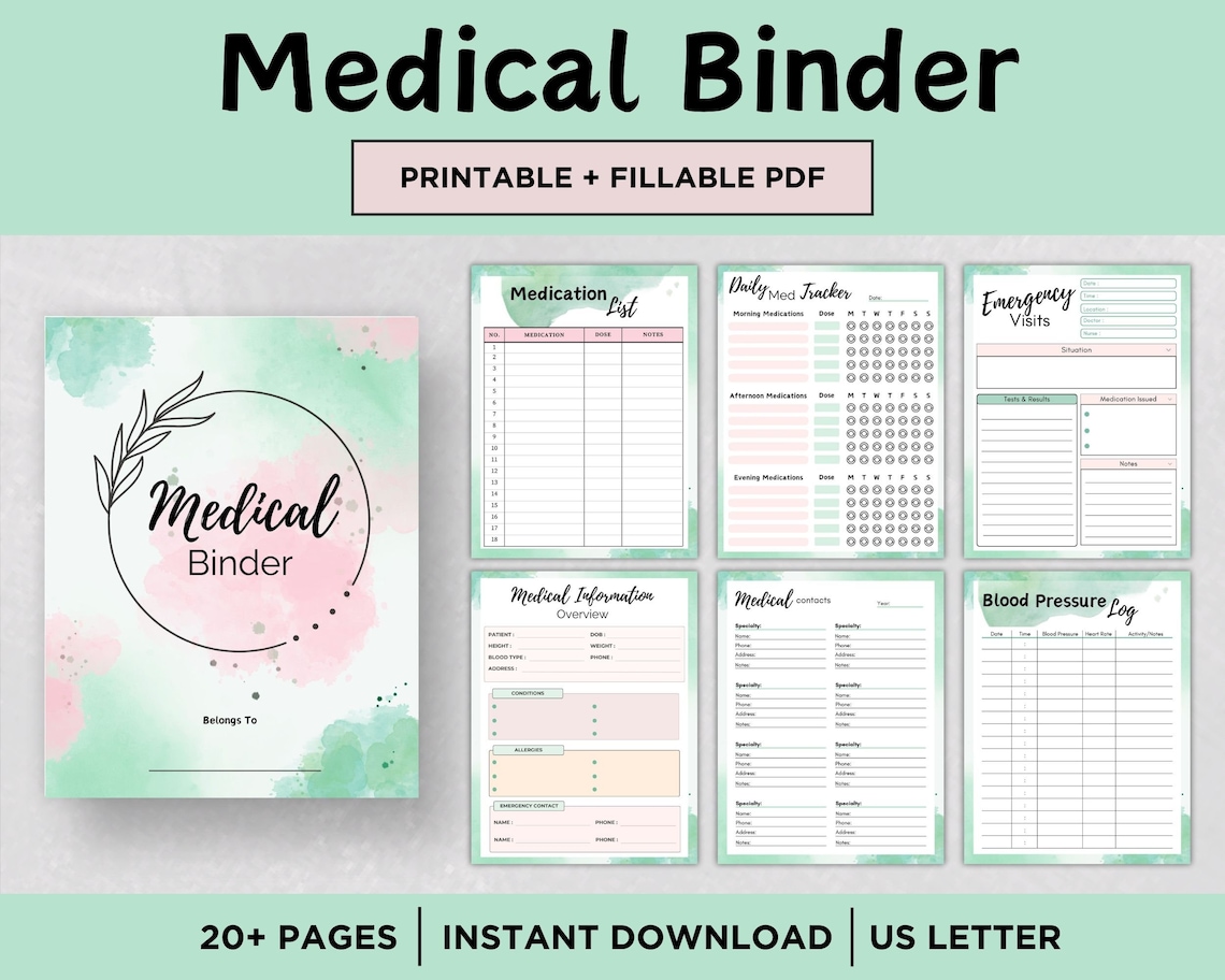 Medical Binder Printable, Chronic Illness Medical Planner, Fillable PDF ...