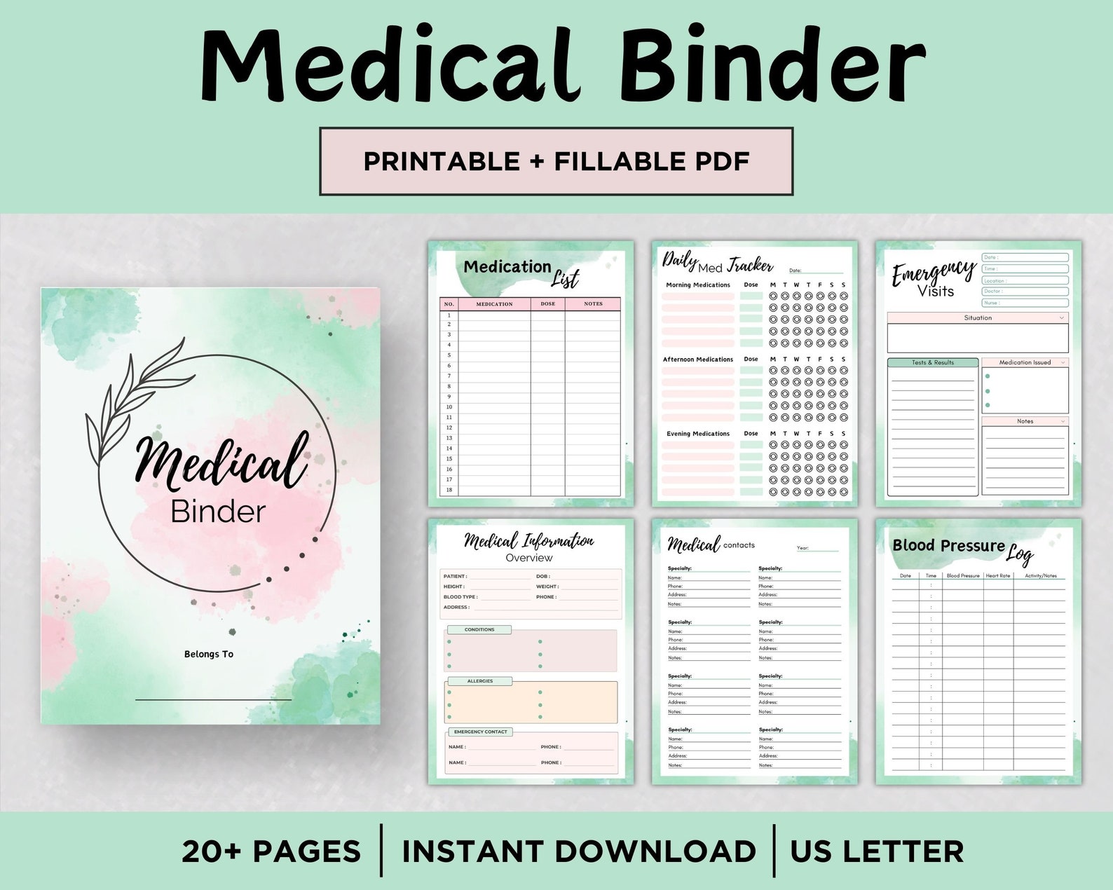 Medical Binder Printable, Chronic Illness Medical Planner, Fillable PDF ...