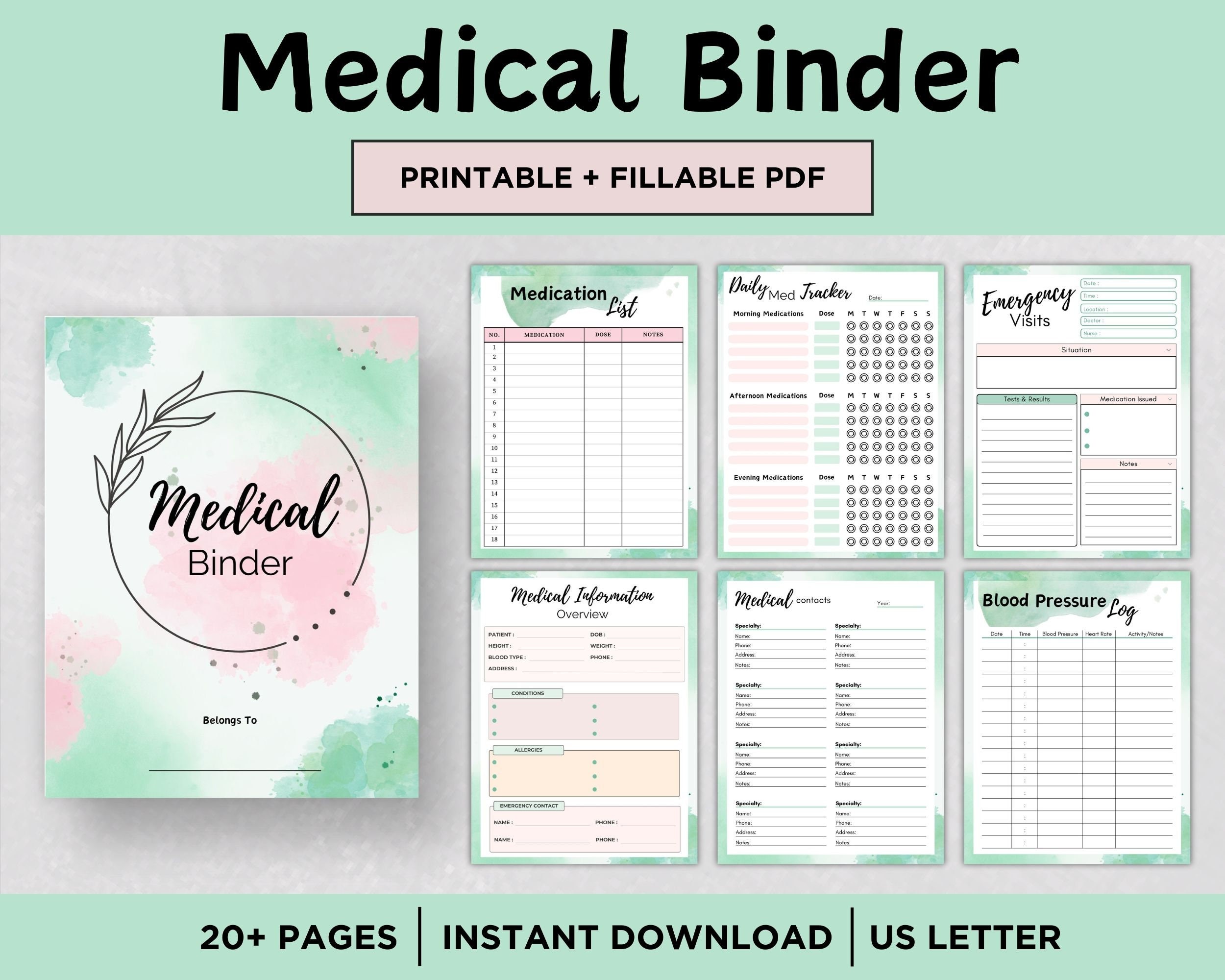 Medical Binder Printable, Chronic Illness Medical Planner, Fillable PDF ...