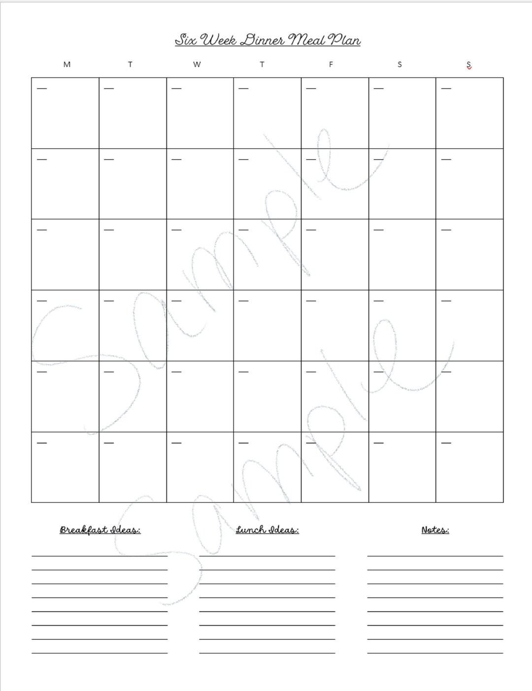 Six Week Meal Planning Template - Etsy