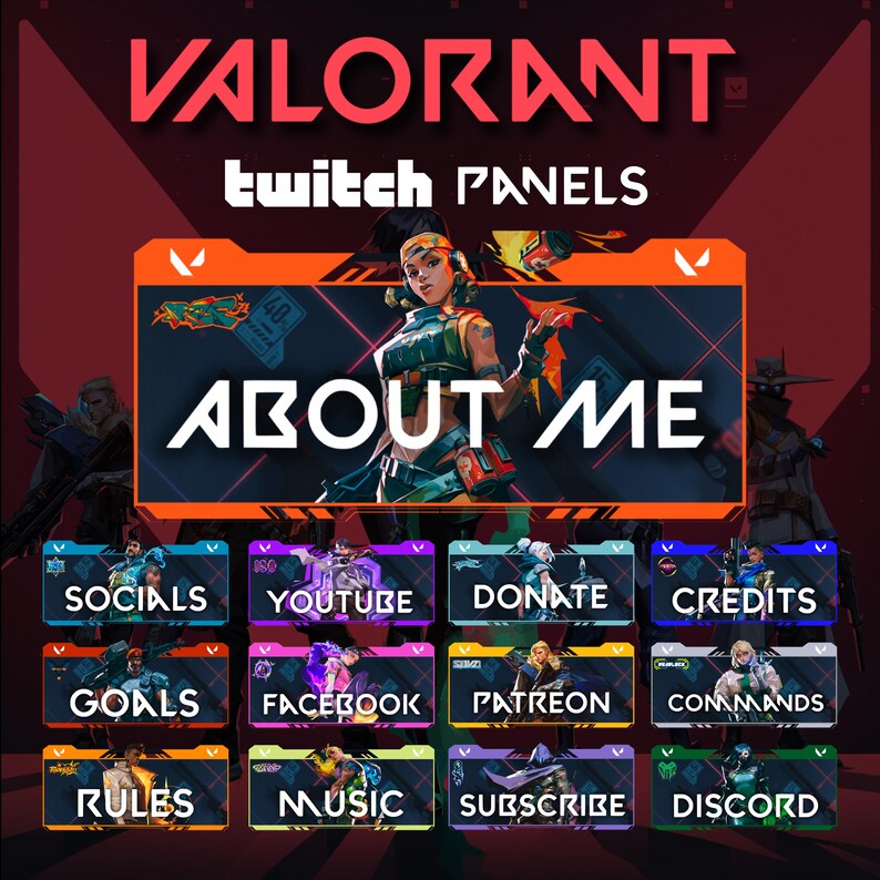 Valorant-themed Twitch Panels | 26 Unique Panels | 3 Version Packs ...